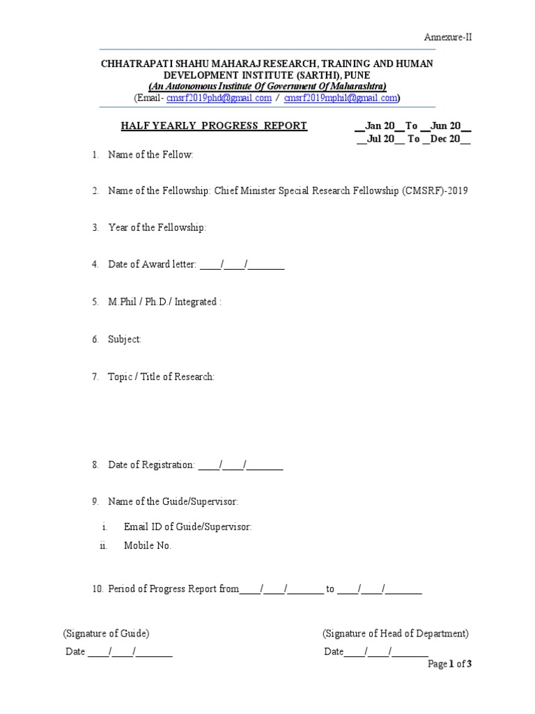 CMSRF Fellowship Progress Report Form | PDF | Business