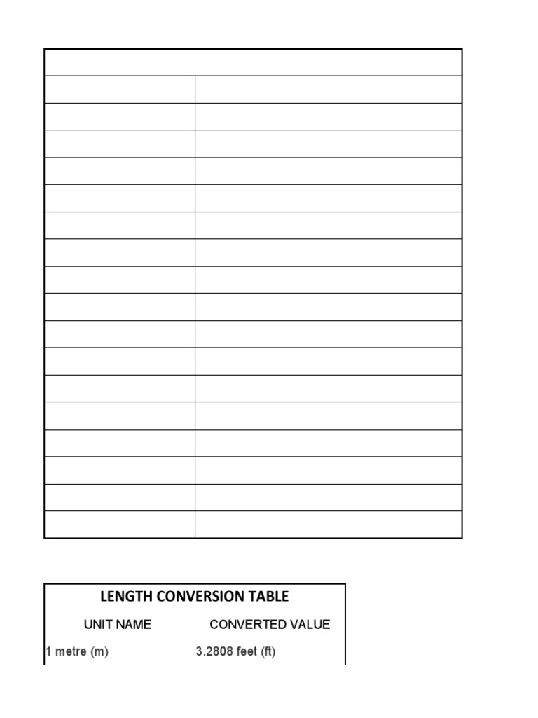 Length Conversion Table: Unit Name Converted Value | PDF
