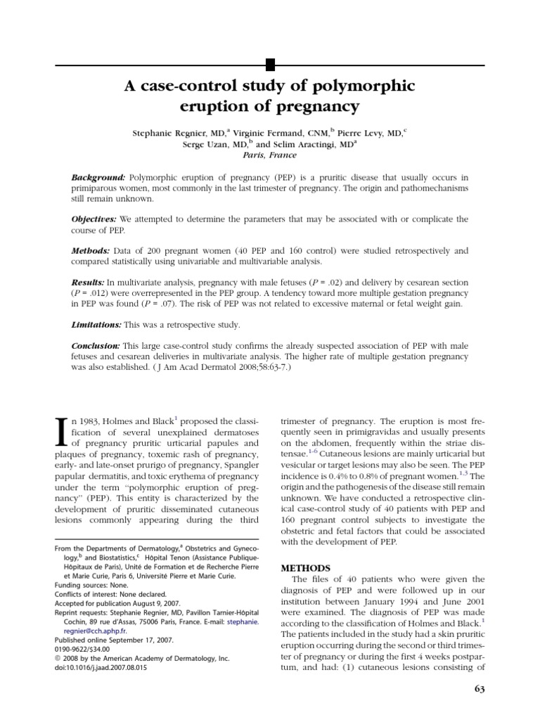 A Case-Control Study of Polymorphic Eruption of Pregnancy: A B C B A ...