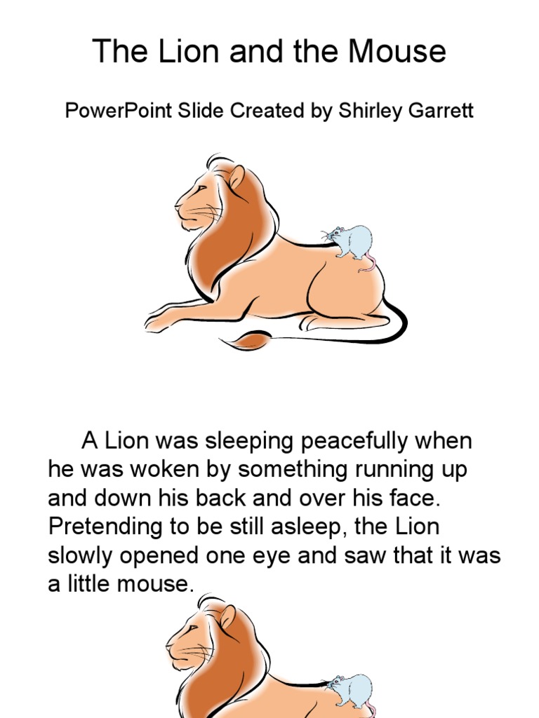 The Lion and The Mouse: Powerpoint Slide Created by Shirley Garrett ...
