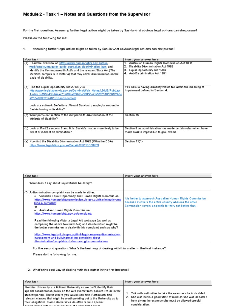 Module 2 - Task 1 - Notes and Questions From The Supervisor | PDF ...
