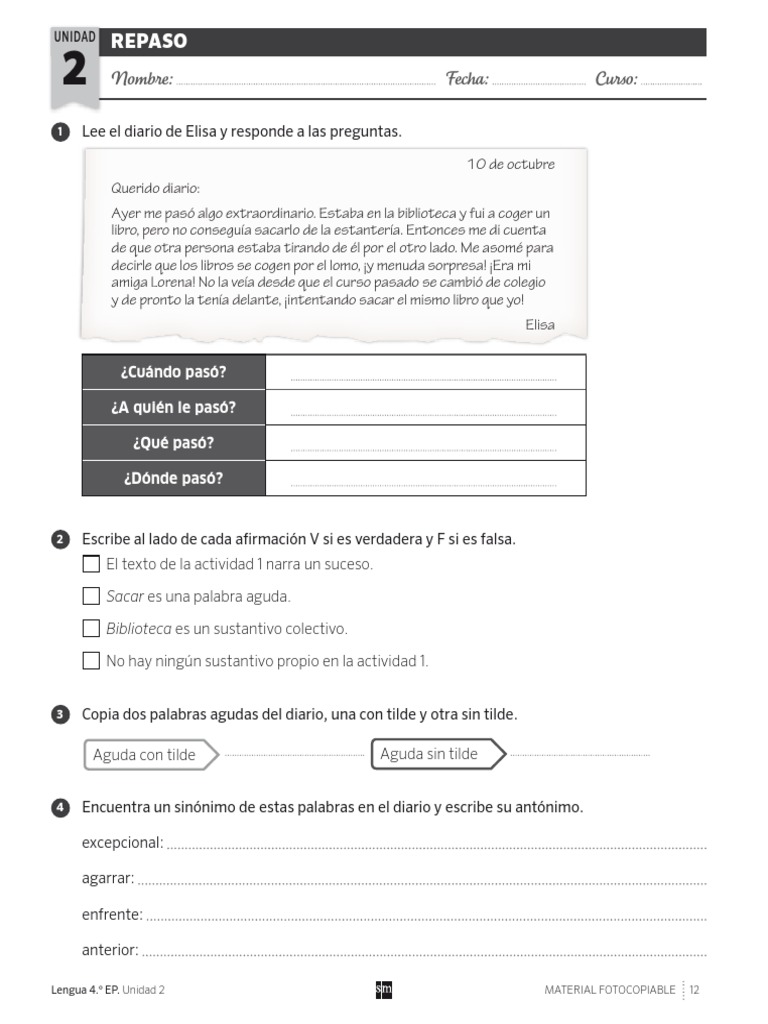 Lengua 4 SM Tema 2 Repaso | PDF | Sustantivo | Idiomas