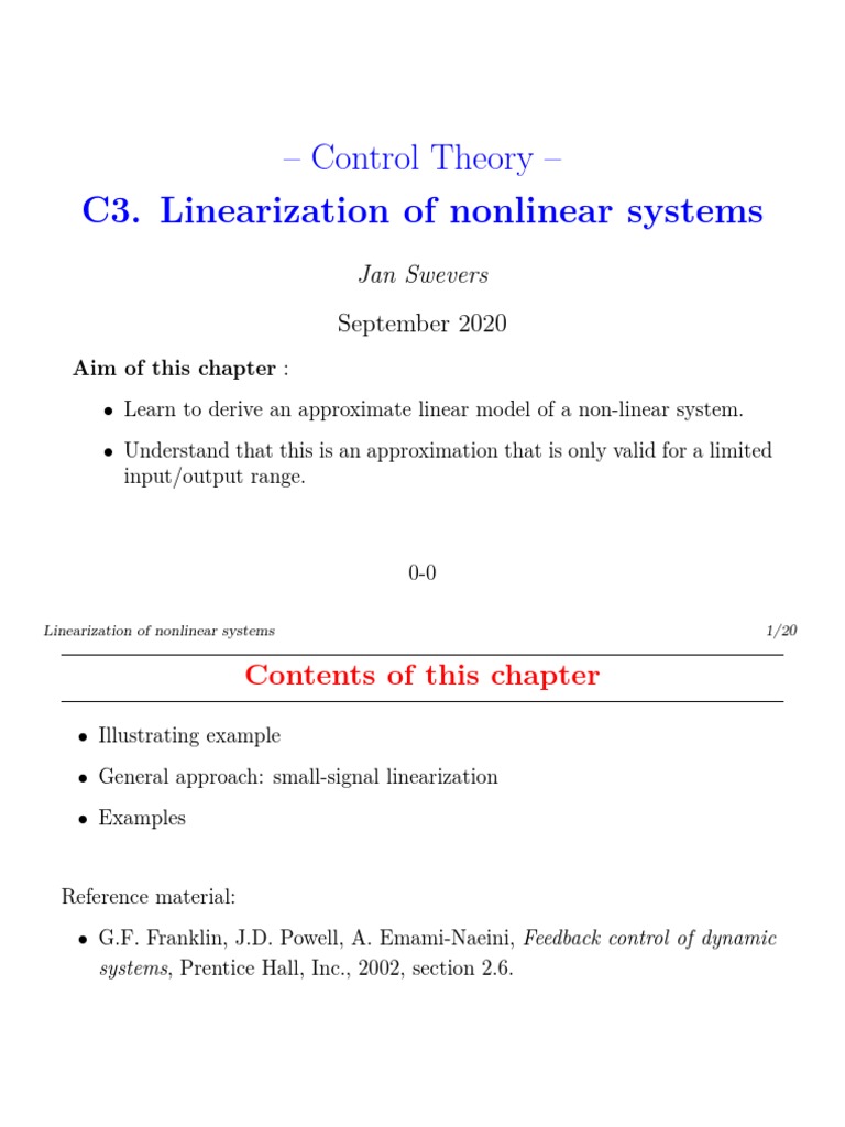 Lecture C3 Linearization Pdf Nonlinear System Applied And Interdisciplinary Physics