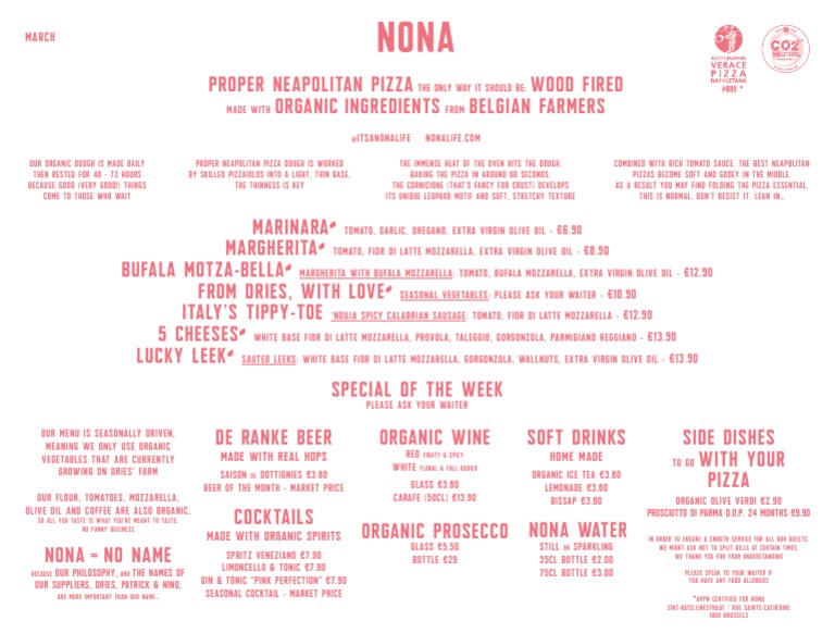 Nona Menu March20 PDF | PDF | Mozzarella | Pizza