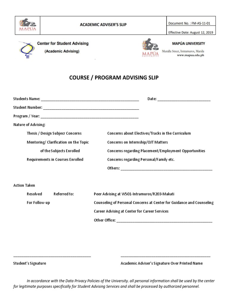 Course Advising Slip Template | PDF | Career & Growth | Business