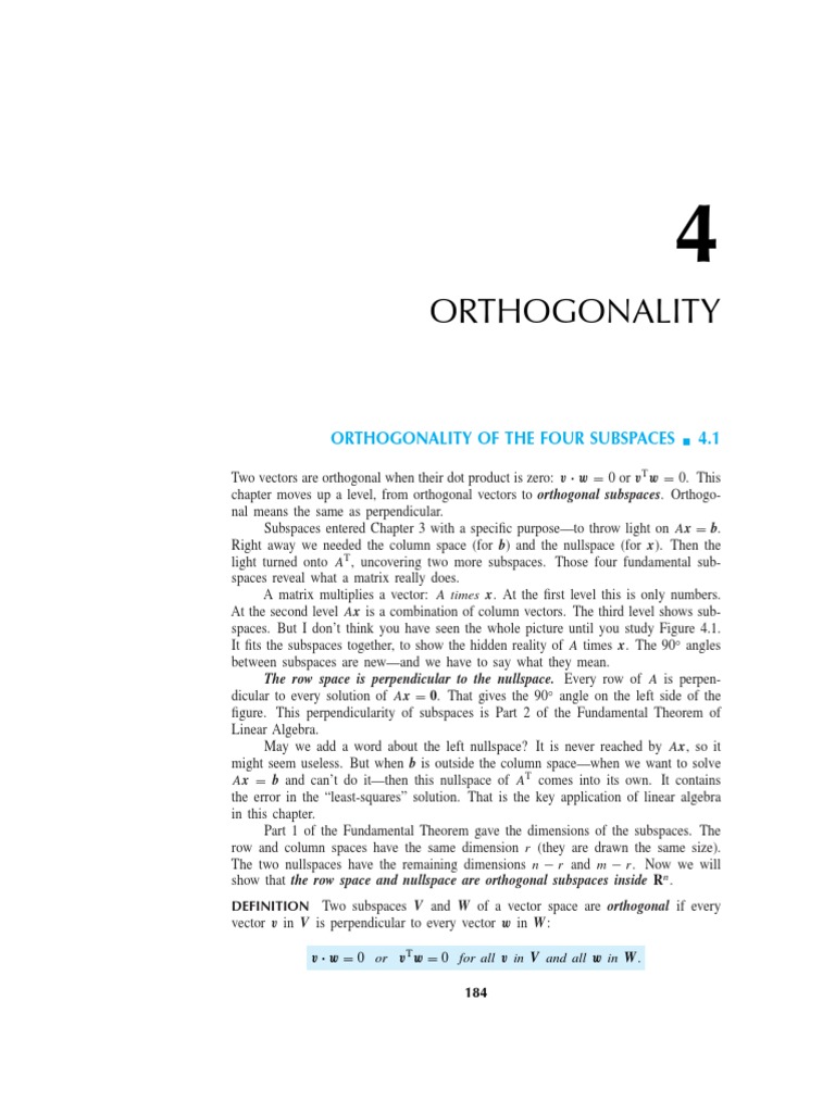 Orthogonality: Orthogonality of The Four Subspaces 4.1 | PDF | Linear ...