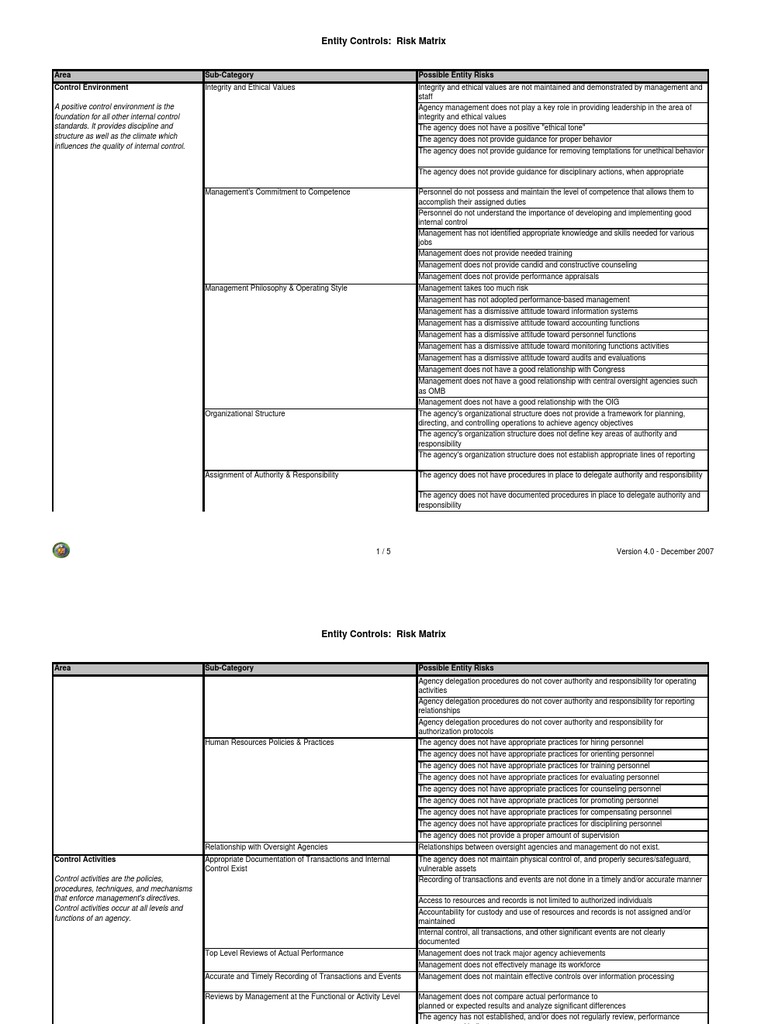 Entity Control Risk Matrix | PDF | Internal Control | Risk Management