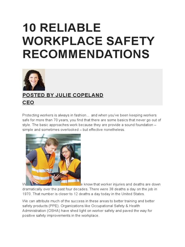 10 Reliable Workplace Safety Recommendations | PDF | Personal ...