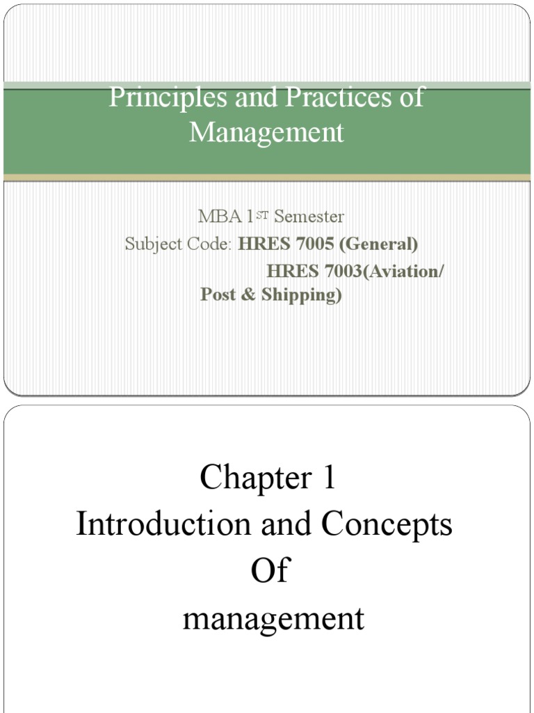 Principles and Practices of Management: Mba 1 Semester Subject Code ...