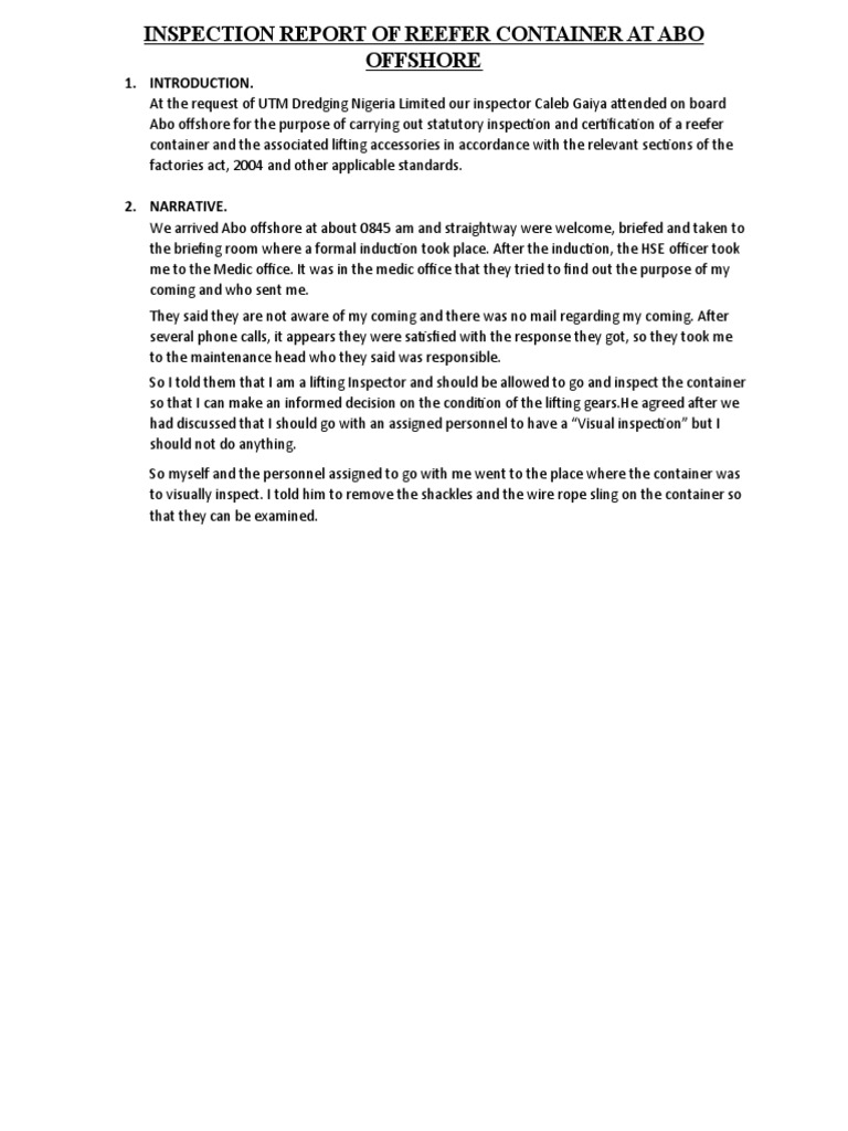 Inspection Report of Reefer Container at Abo Offshore 0012 | PDF