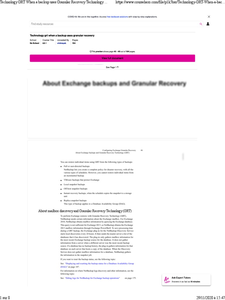 Exchange GRT Backup and Recovery Guide | PDF | Backup | Computer Data ...
