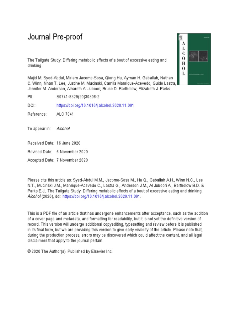 The Tailgate Study: Differing Metabolic Effects of A Bout of Excessive ...