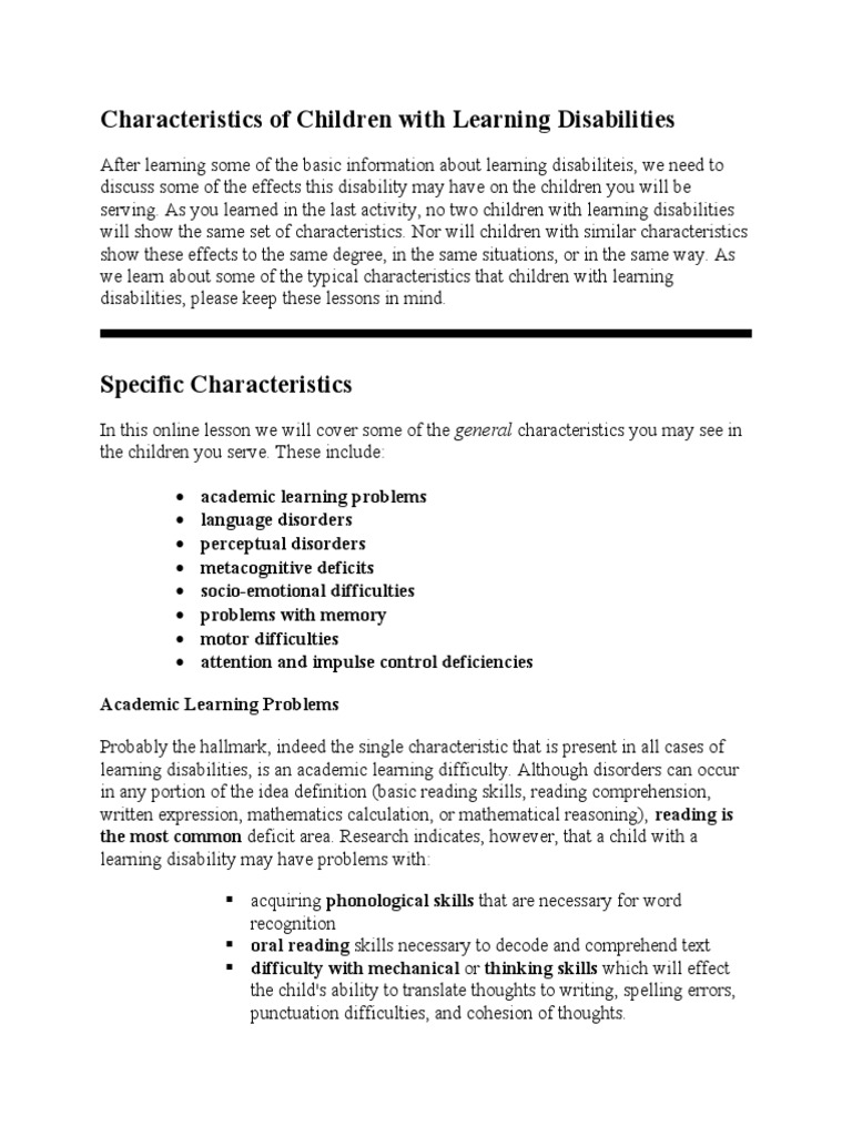 Characteristics of Children With Learning Disabilities | PDF | Learning ...