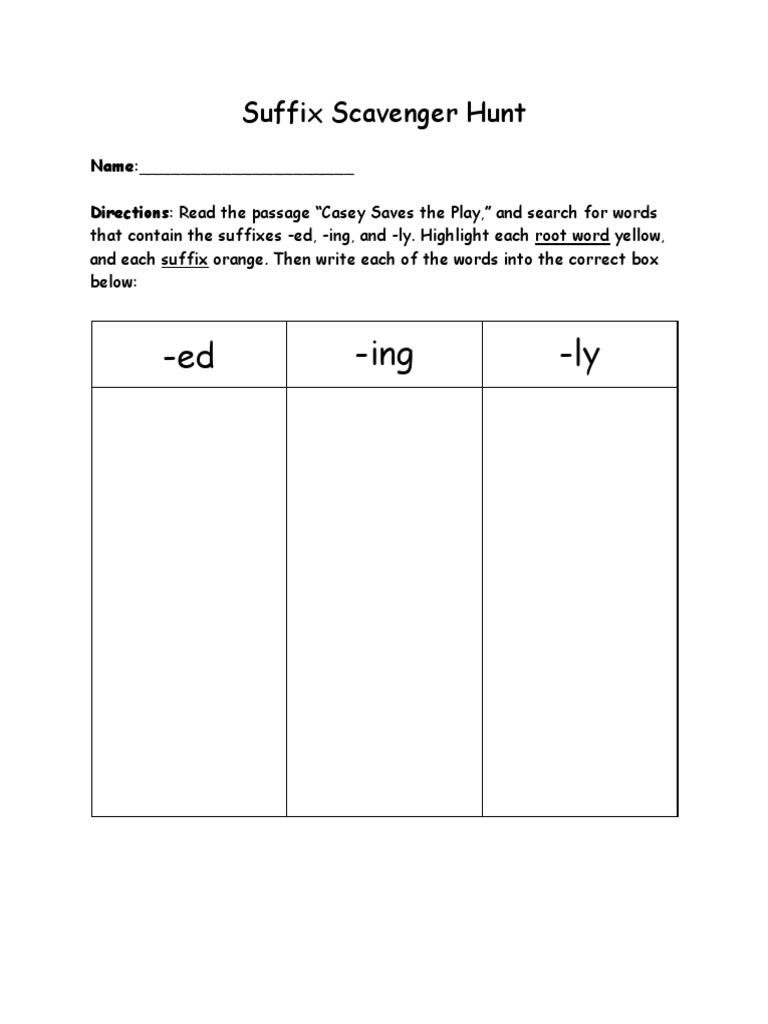 Suffix Scavenger Hunt | PDF