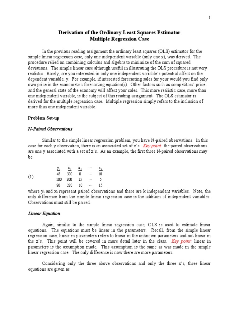 Derivation of The Ordinary Least Squares Estimator Multiple Regression ...