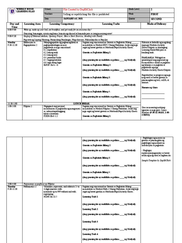 WHLP - Grade 2 (Q2 Week 1) | PDF