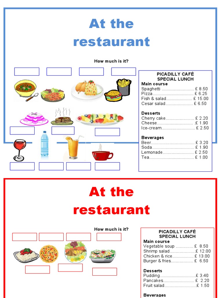Pairwork Food at The Restaurant Conversation Topics Dialogs Fun ...
