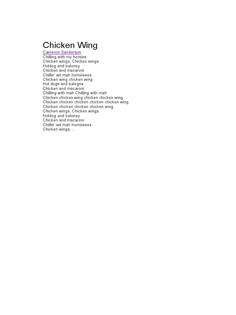 "Chicken Wing Lyrics by Cameron Sanderson" | PDF