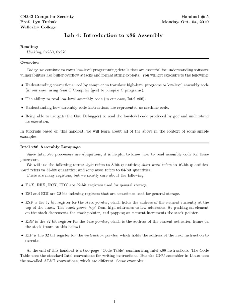 Lab 4: Introduction To x86 Assembly | PDF | Assembly Language | Pointer ...