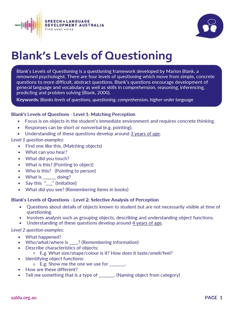 Blank's Levels of Questioning Guide | PDF | Reading Comprehension ...