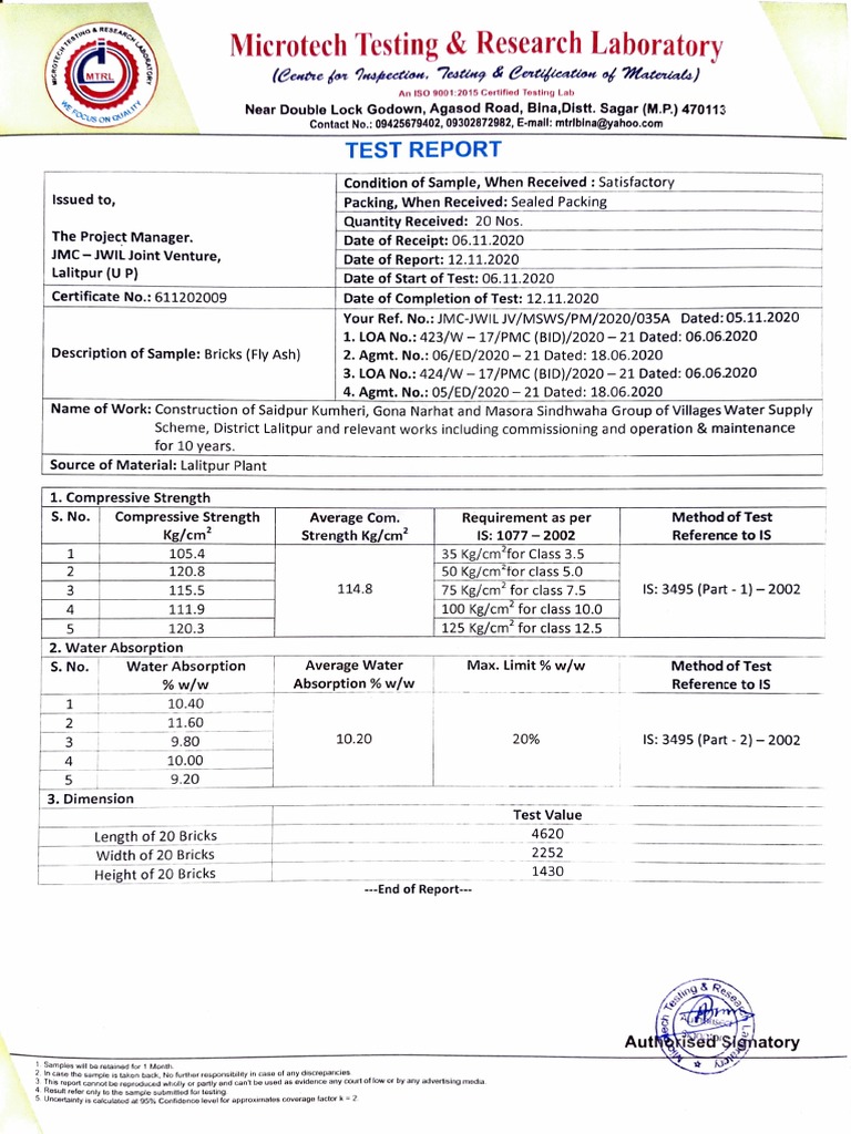 Test Report of Bricks (Fly Ash) | PDF | Nature