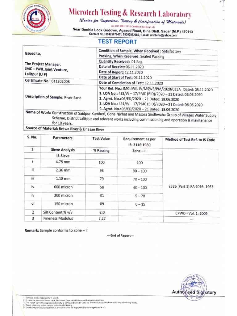 Test Report of River Sand PDF | PDF