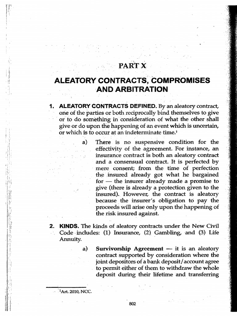 Part 10 - Aleatory Contracts, Compromise, and Arbitration PDF | PDF ...
