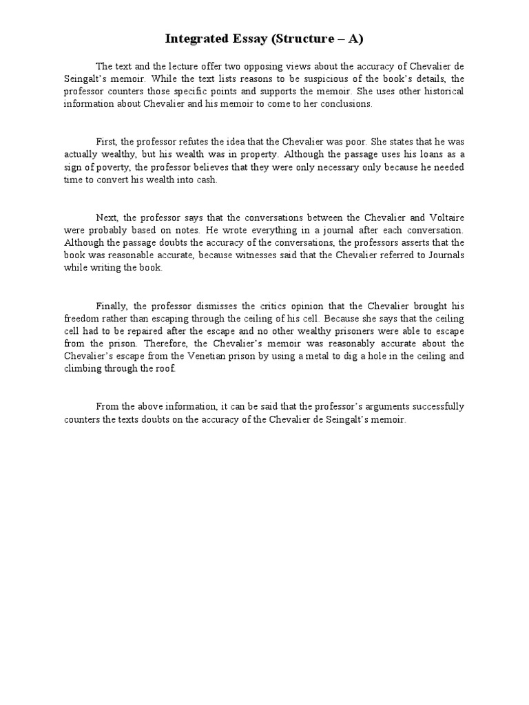 Integrated Essay (Structure - A) | PDF | Giacomo Casanova | Voltaire
