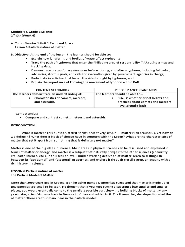 Module-WEEK 5 - Grade-8 Science - QTR-2 | PDF | Meteoroid | Planetary ...