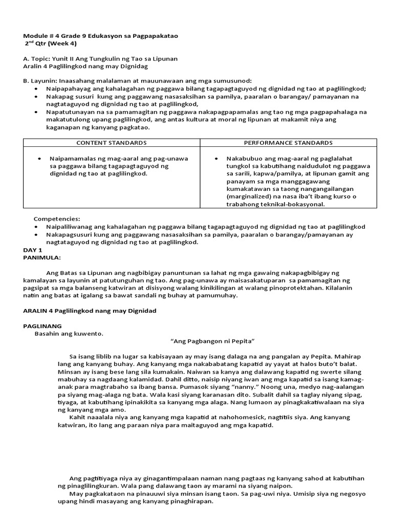 MOdule-WEEK 5 Grade 9 ESP QTR-2 ..... | PDF