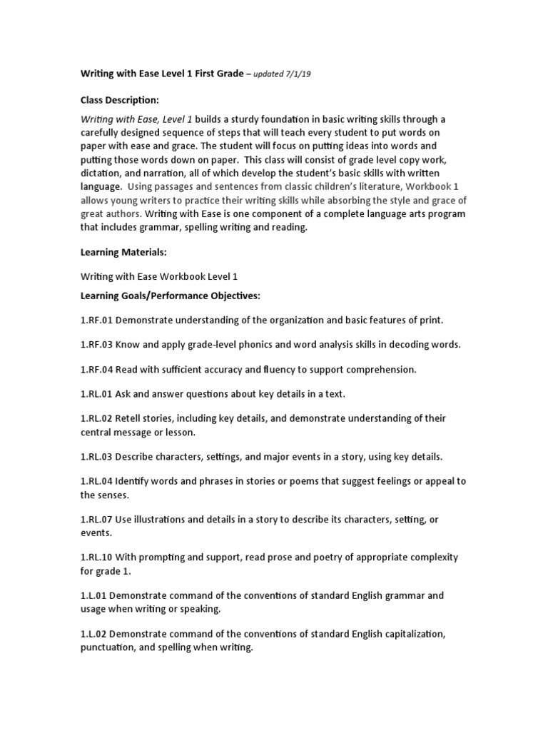 Writing with Ease Level 1 Overview | PDF | Reading Comprehension ...