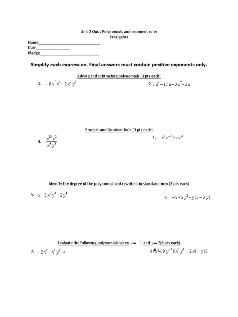 Simplify Each Expression. Final Answers Must Contain Positive Exponents ...