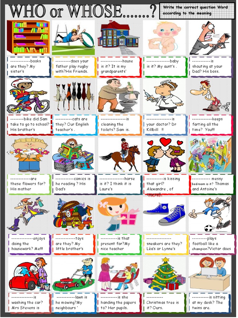 Who or Whose Grammar Drills Picture Description Exercises - 83844 | PDF