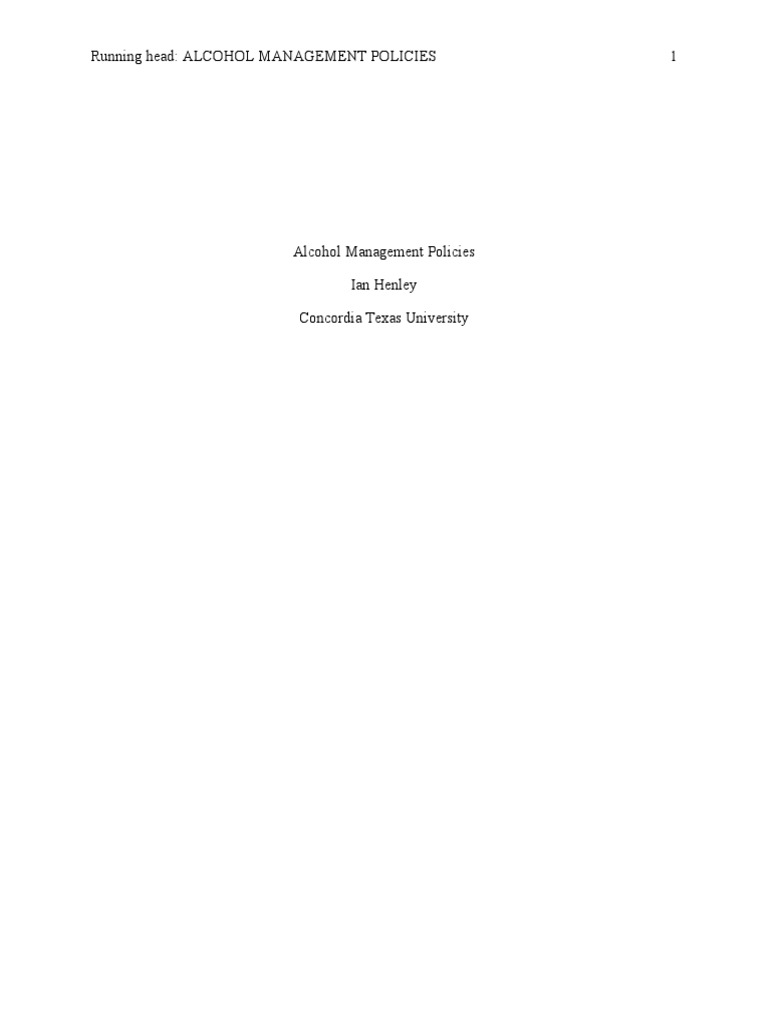 Running Head: Alcohol Management Policies 1 | PDF | Alcohol ...