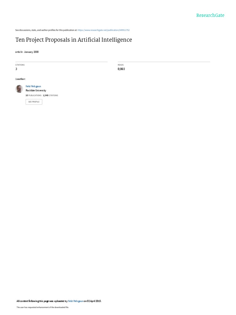 Ten Project Proposals in Artificial Intelligence: January 2008 | PDF ...