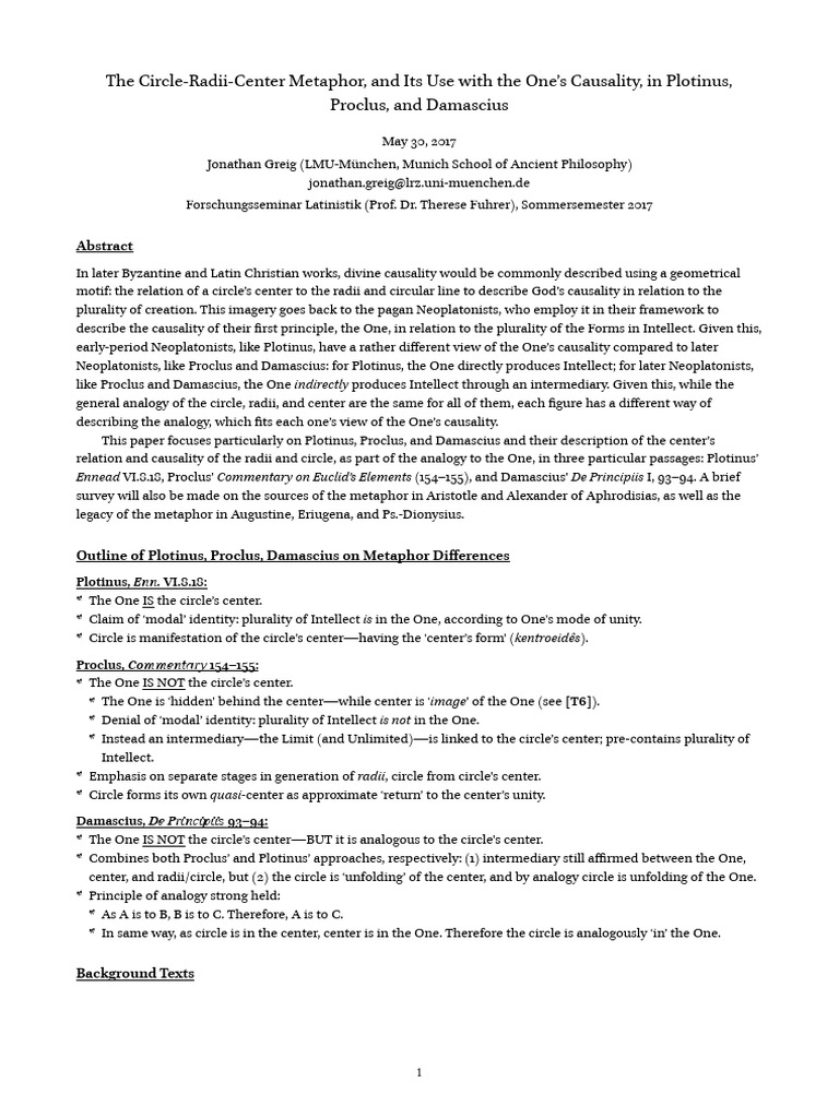Circle Metaphor in Neoplatonism | PDF | Neoplatonism | Nous