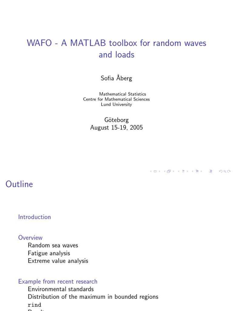 WAFO - A MATLAB Toolbox For Random Waves and Loads: Sofia Aberg | Download Free PDF | Spectral ...
