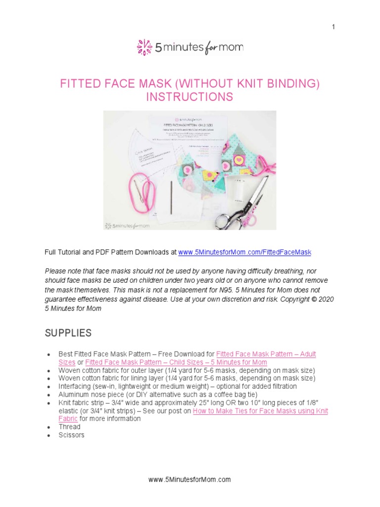 Fitted Face Mask (Without Knit Binding) Instructions: Supplies | PDF ...