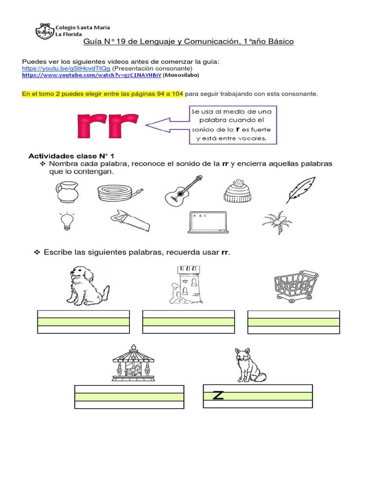 Actividades de la letra rr para 1° básico | PDF | Artes del Lenguaje y ...