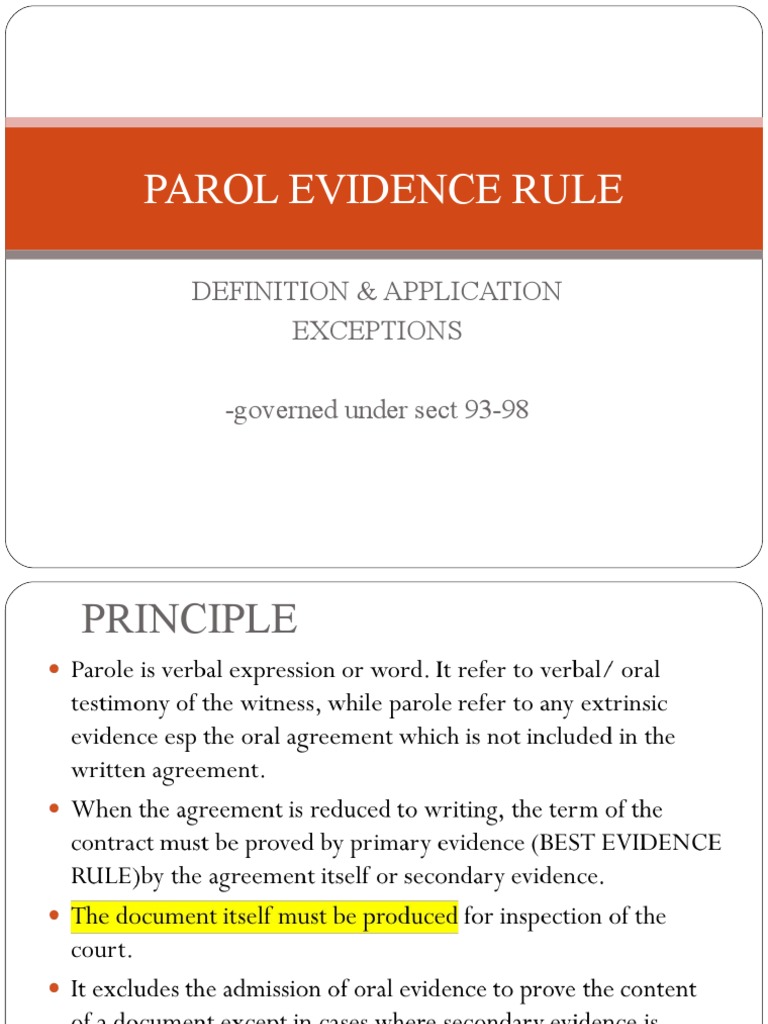 Parol Evidence Rule | PDF | Parol Evidence Rule | Leasehold Estate