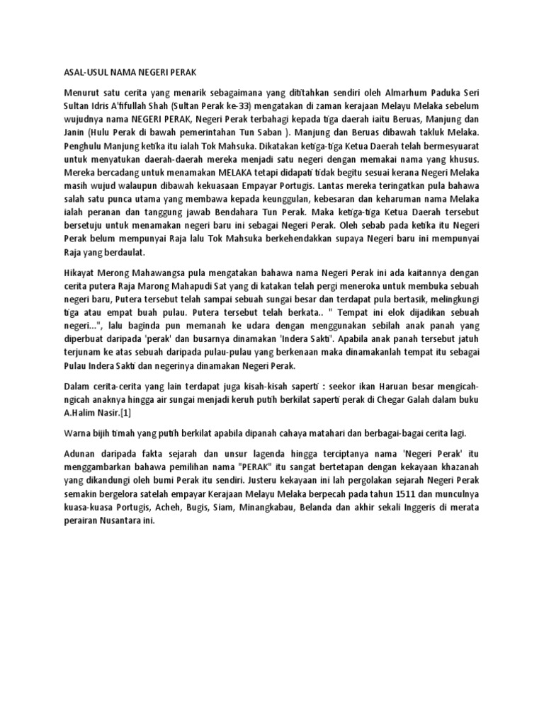 Asal Usul Nama Perak | PDF
