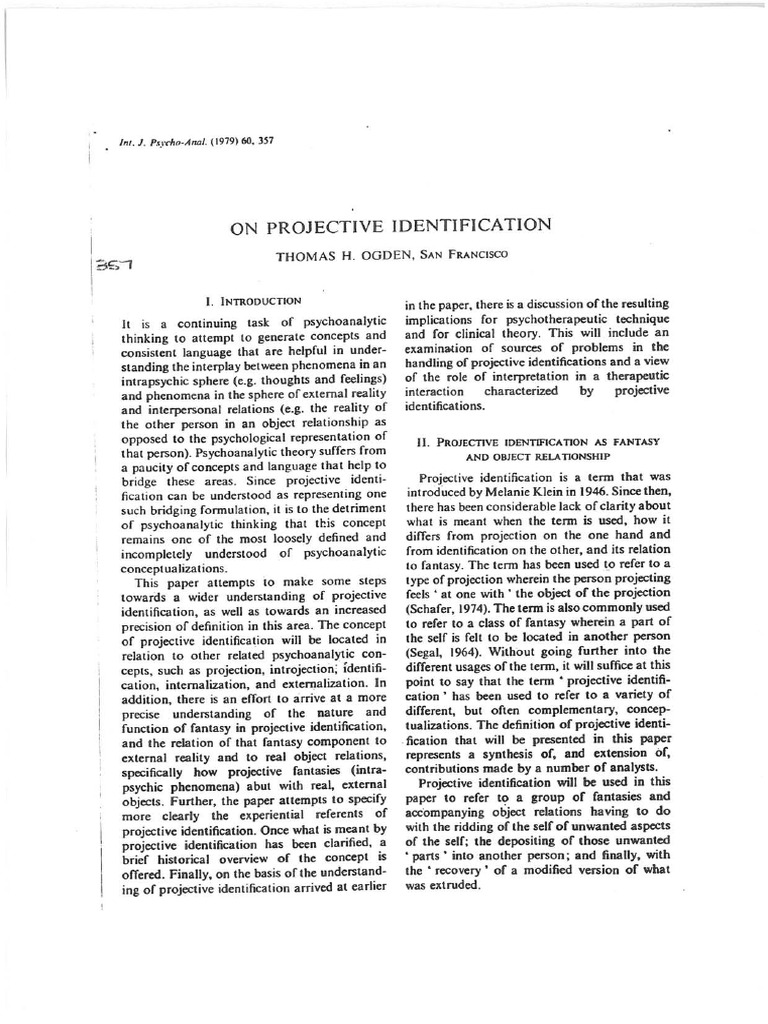 Ogden On Projective Identification PDF | PDF