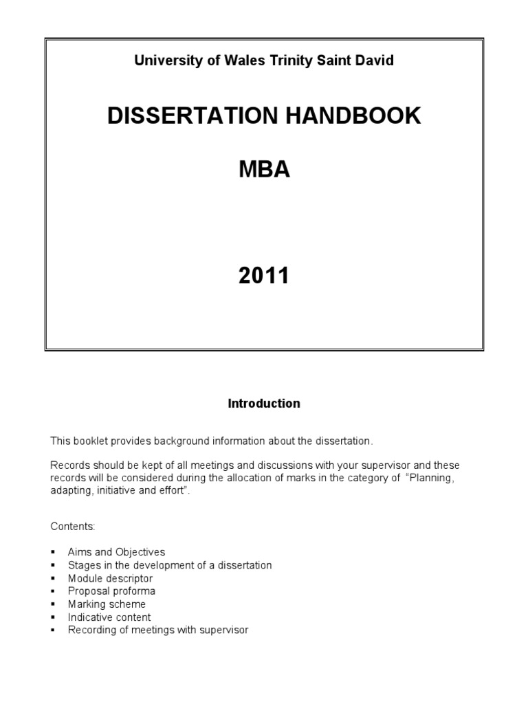 Dissertation Handbook MBA: University of Wales Trinity Saint David ...