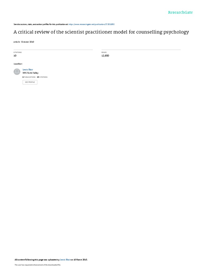 A Critical Review of The Scientist Practitioner Model For Counselling ...