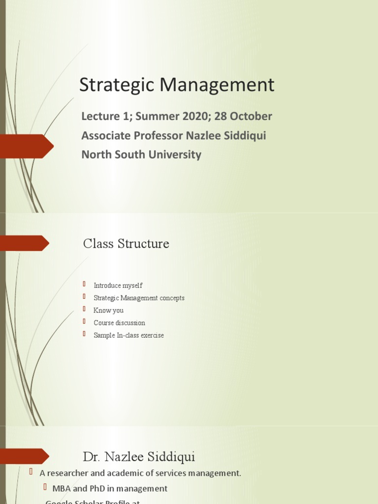 Strategic Management: Lecture 1 Summer 2020 28 October Associate ...