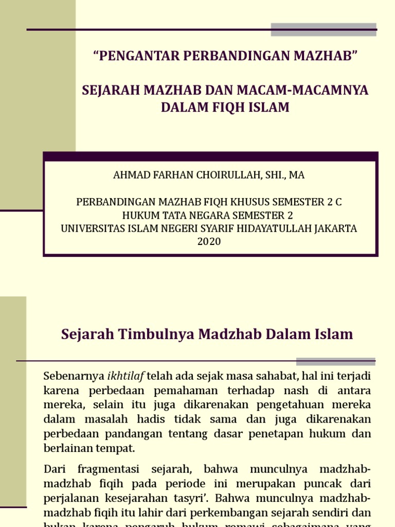 Materi 1 (Sejarah Timbulnya Mazhab Dan Macam-Macam Mazhab Dalam Fiqh Islam | PDF
