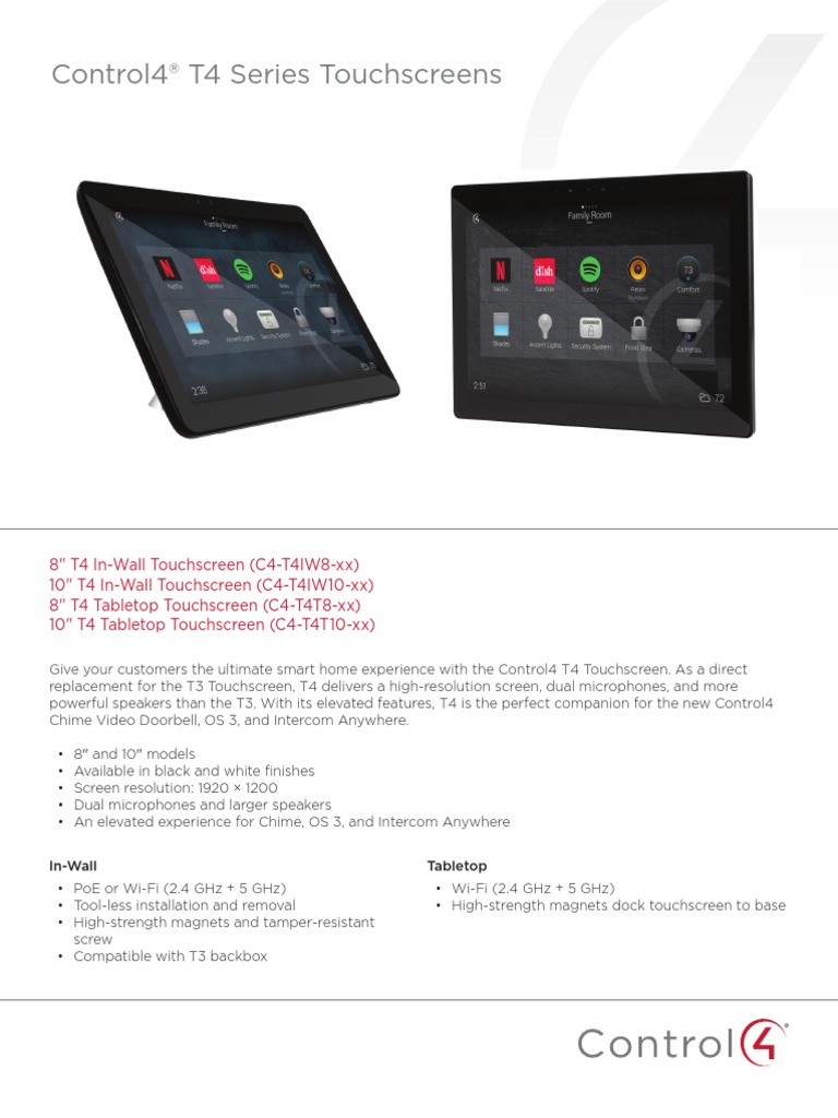 t4 Series Touchscreen Data Sheet Rev B | PDF | Ieee 802.11 | Wi Fi