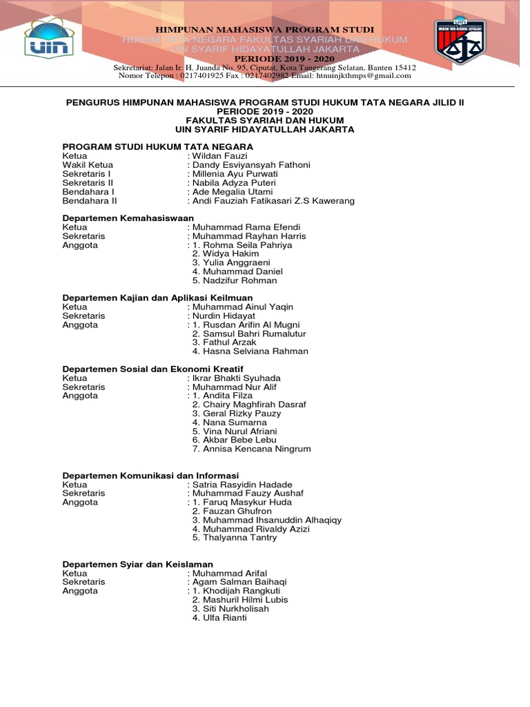 SK Kepengurusan HMPS Hukum Tata Negara Jilid Ii Periode 2019-2020 | PDF