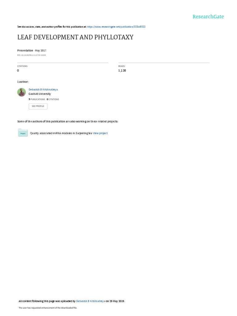 Leaf Development and Phyllotaxy: Presentation | PDF