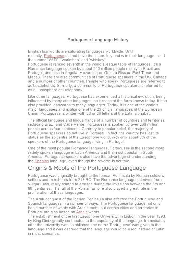Origins and History of Portuguese Language | PDF | Portuguese Language ...